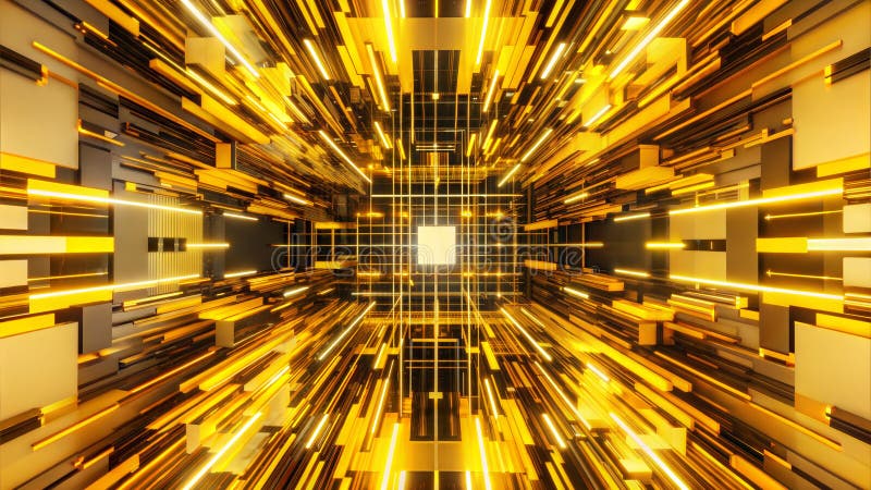 Futuristic Gold Geometric Tunnel with Neon Lighting Stock Image - Image ...