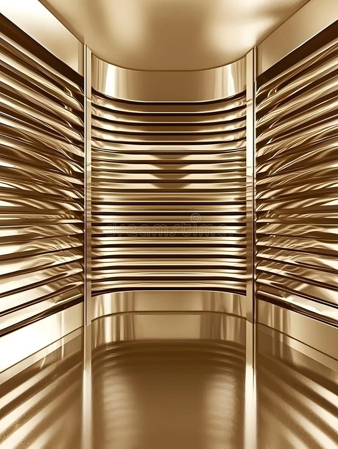 Futuristic Gold Metal Room Interior Design Stock Photo - Image of metal ...