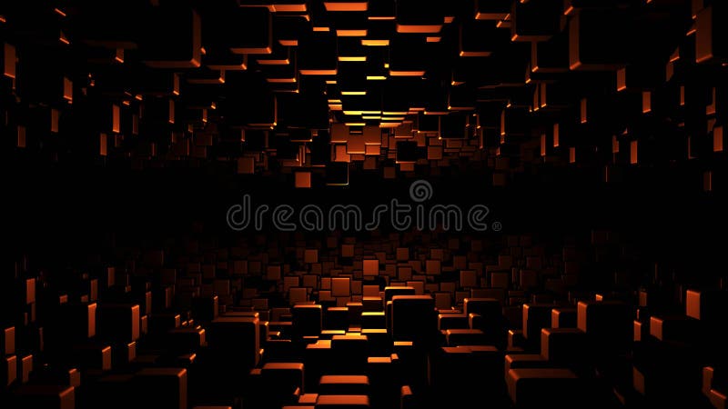 Futuristic Gold and Orange Cubic Abstract Design with Dark Sci-Fi ...
