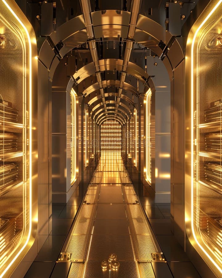 A Futuristic Gold Vault with Advanced Security Systems Like Biometric ...