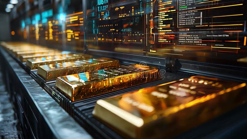 A Futuristic Gold Vault with a Digital Display for Secure Asset Storage ...