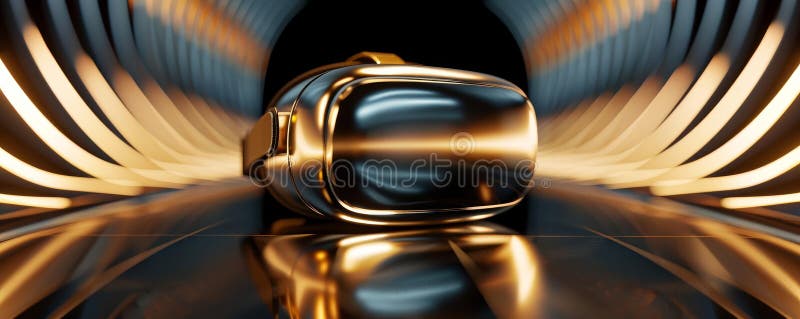 Futuristic Gold VR Headset in a Reflective, High-tech Environment ...