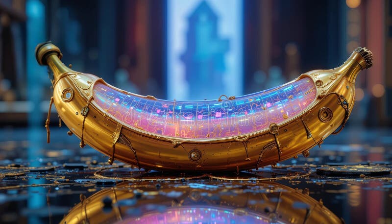 Futuristic Golden Banana with Glowing Interior Stock Illustration ...