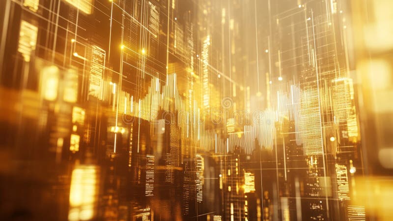 Futuristic Golden Data Grid with Abstract Waveforms Stock Photo - Image ...