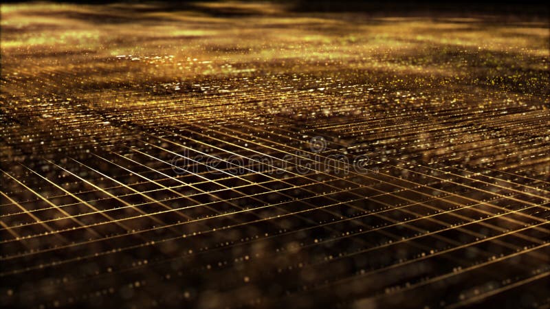 Futuristic Golden Matrix Grid Particles Background Stock Illustration ...