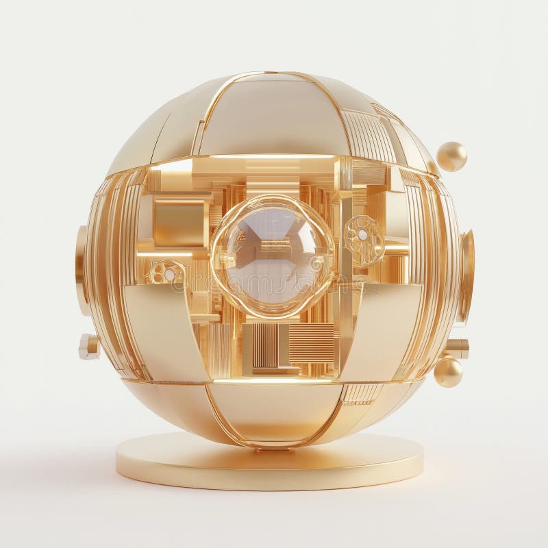 Futuristic Golden Sphere with Geometric Patterns and Reflections Stock ...