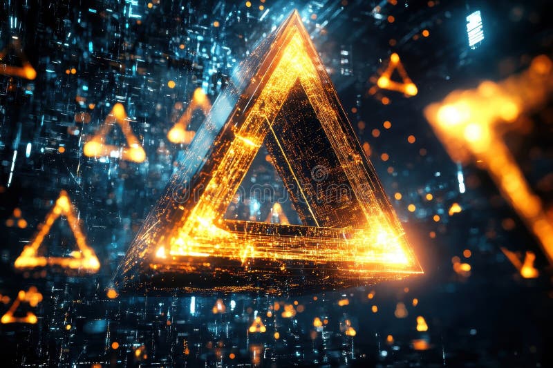 Futuristic Golden Triangle Shape with Glowing Light Effects in Abstract ...