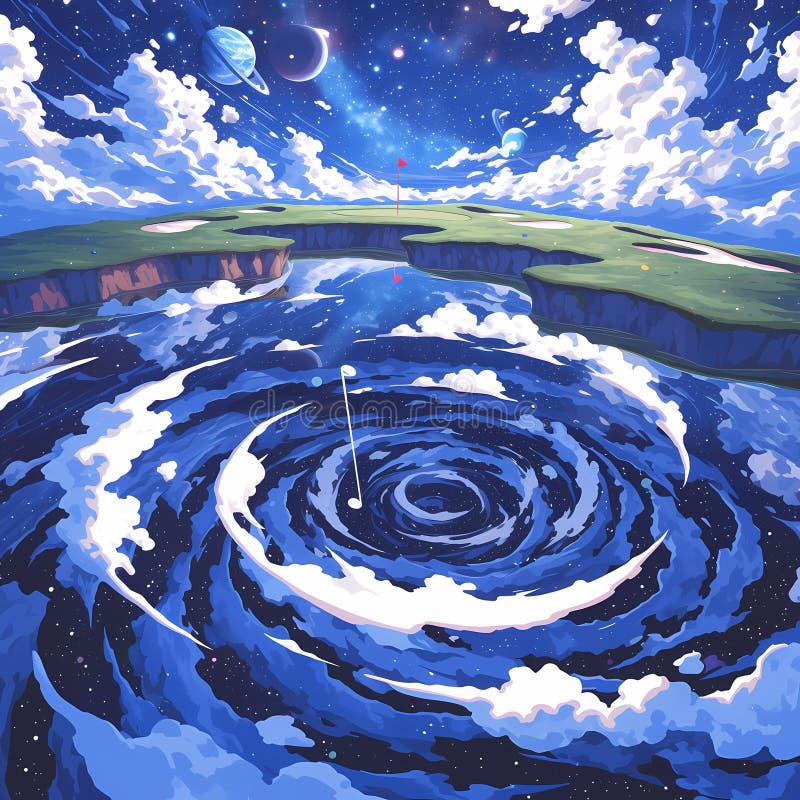 Futuristic Golf Course Under the Cosmos Stock Illustration ...