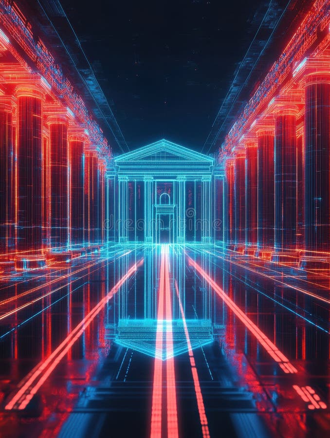 Futuristic Government Building with Cyberpunk Aesthetics Featuring Neon ...