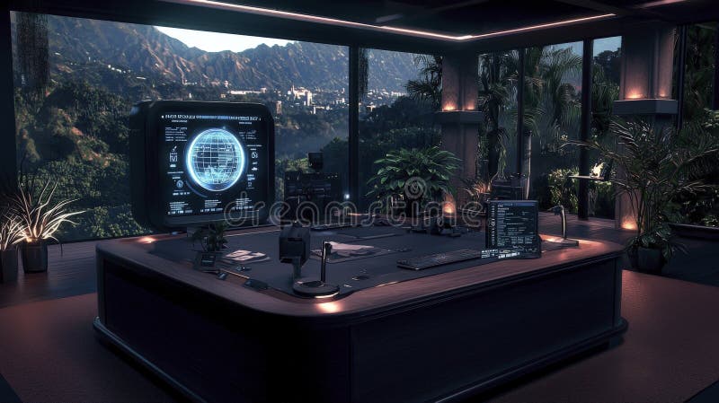 Futuristic Government Control Room Set Amidst Nature Digital ...