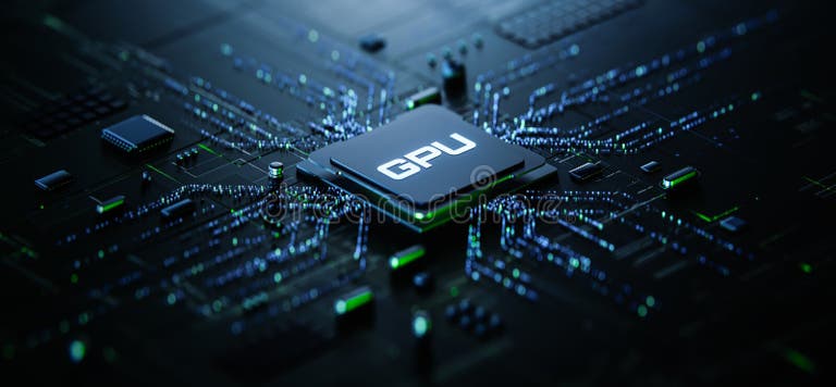 Futuristic GPU Processor. Graphics Processing Unit on Circuit Board ...