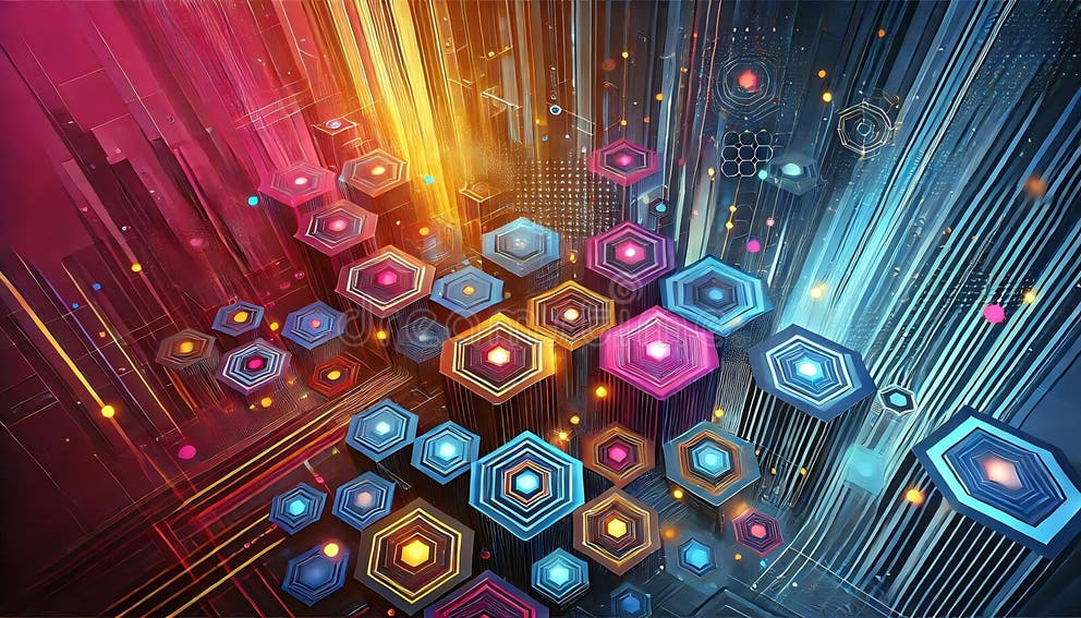 Futuristic Gradient Background with Layered Hexagonal Patterns, Vibrant ...
