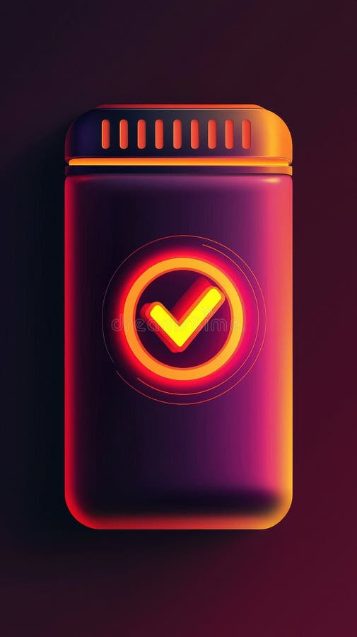 Futuristic Gradient Container with Glowing Checkmark Icon Stock ...