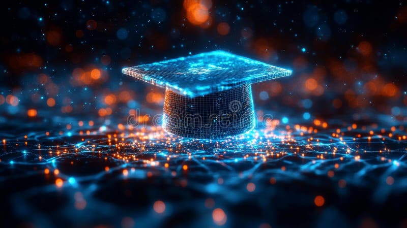 Futuristic Graduation Cap in Digital Network Stock Illustration ...