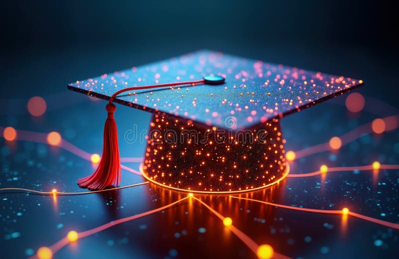 Futuristic Graduation Cap with Glowing Data Network Design. Digital ...