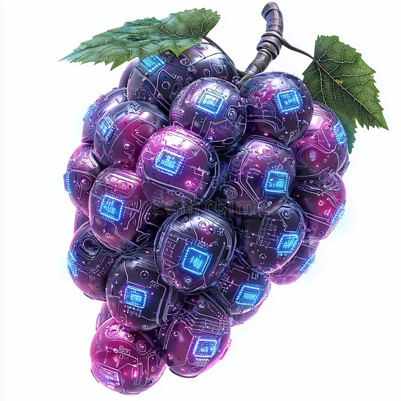 Futuristic Grapes Technology Concept Artificial Intelligence Isolated on White Background Stock ...