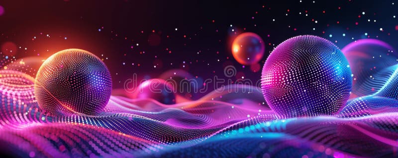 Futuristic Graphic Design with Vibrant Spheres and Wavy Digital ...