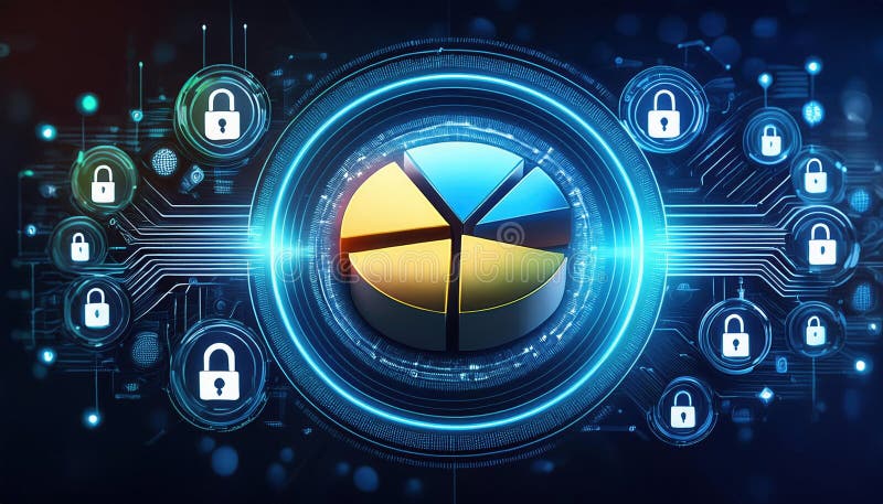 Futuristic Graphic Showing a Pie Chart Surrounded by Digital Locks ...