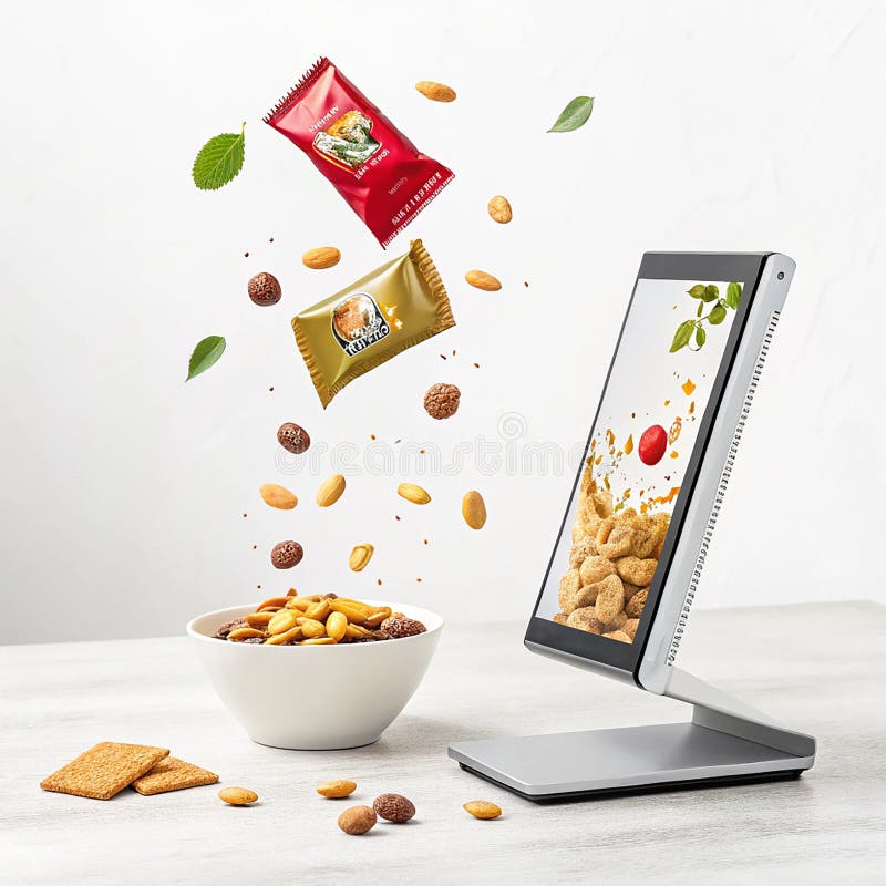 Gravity Defying Snack Pack with Levitating Display Stock Illustration ...