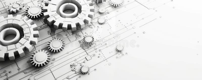 Futuristic Gray Gears and Tech Elements on White Background ...