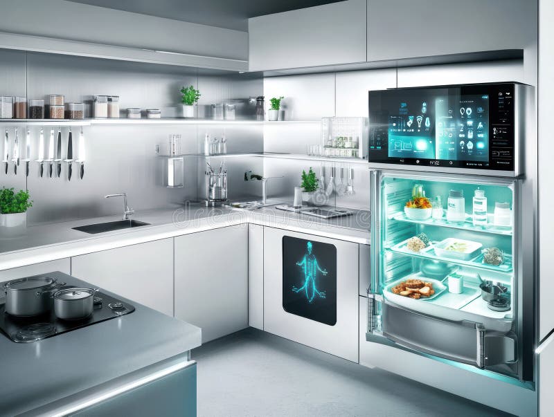 A Futuristic, Gray-silver Kitchen Showcases Advanced Tech Like a Smart ...