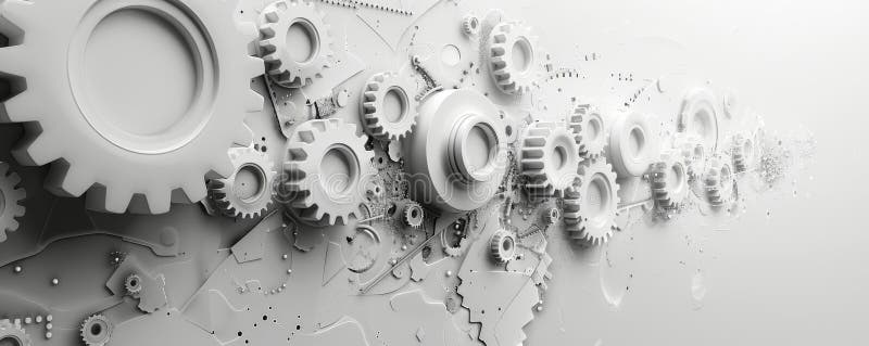 Futuristic Gray Tech Elements and Gears on Abstract White Background ...