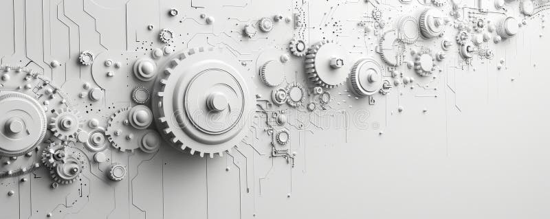 Futuristic Gray Tech Elements and Gears on Abstract White Background ...