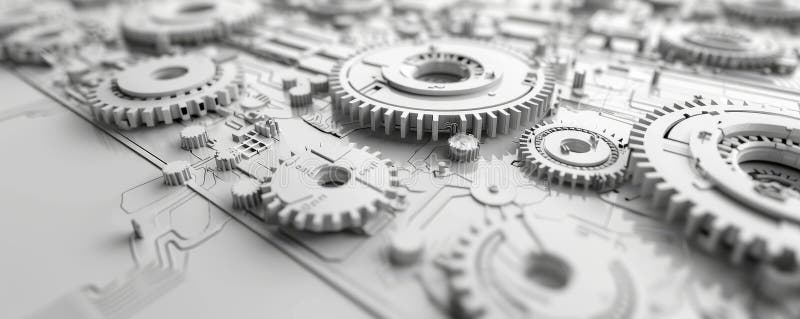 Futuristic Gray Tech Elements and Gears on Abstract White Background ...