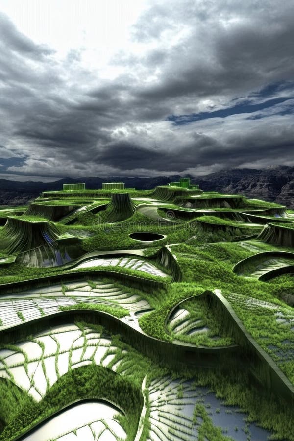 Futuristic Green Architecture Under Dramatic Cloudy Sky, Nature ...