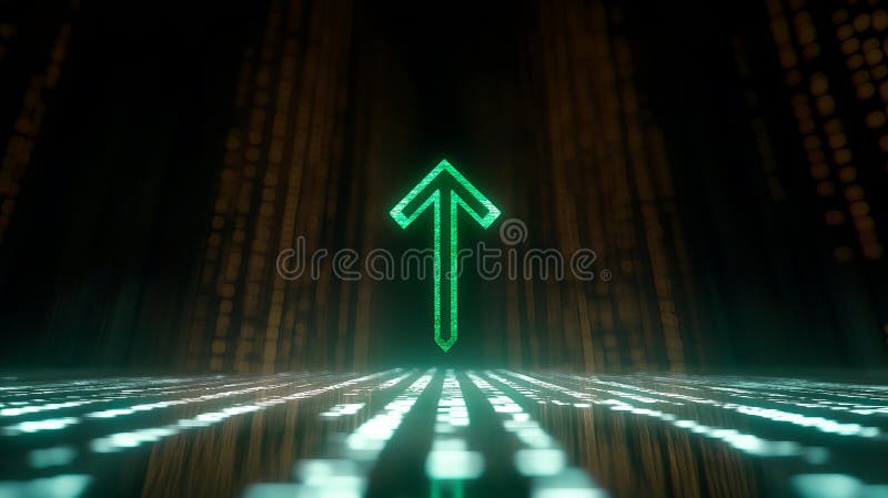 Futuristic Green Arrow in Digital Matrix Environment Stock Illustration ...