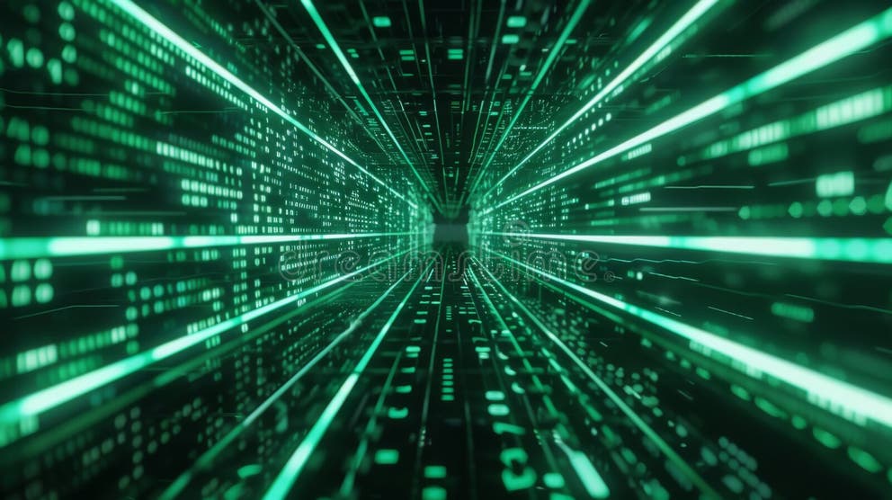 Futuristic Green Binary Code Tunnel with Digital Data Stream Stock ...