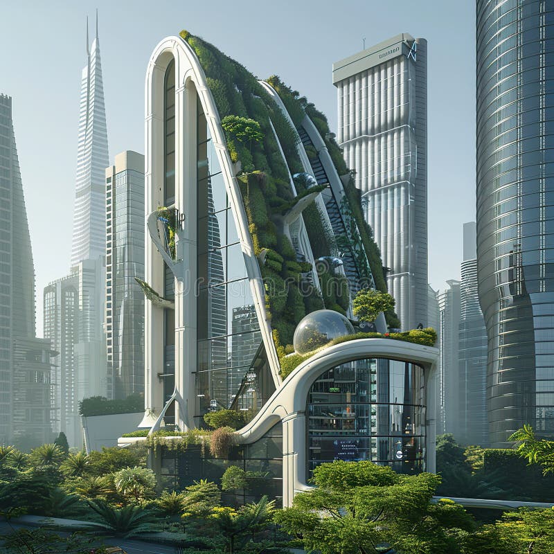 Futuristic Green Building in a Modern City Stock Illustration ...