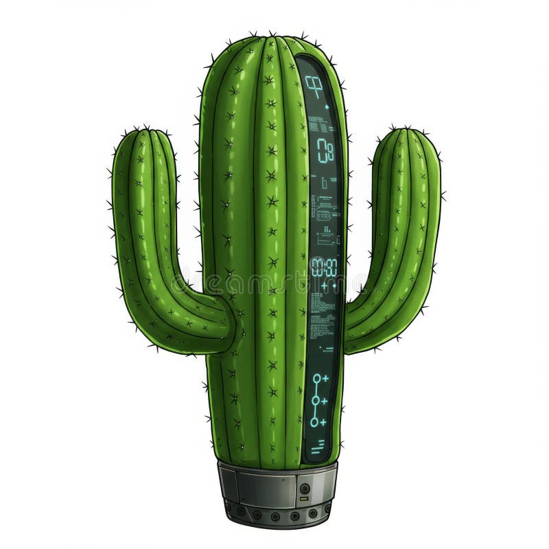 Futuristic Green Cactus with Digital Display Stock Illustration ...