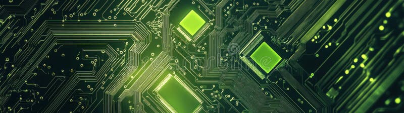 Futuristic Green Circuit Board Design with Complex Patterns and Chips ...