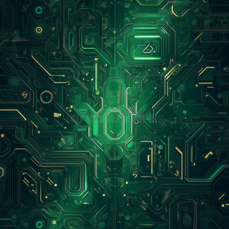Futuristic Green Circuit Board Pattern with Intricate Tech Details ...