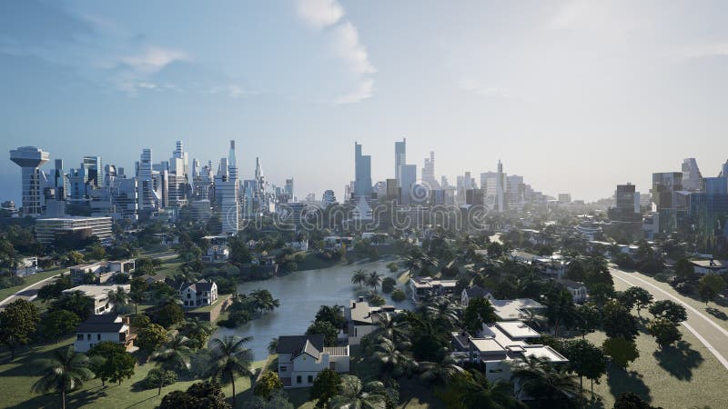 Futuristic Green City Concept, 3d Render Stock Illustration ...