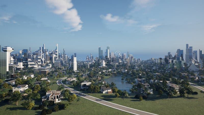 Futuristic Green City Concept, 3d Render Stock Illustration ...