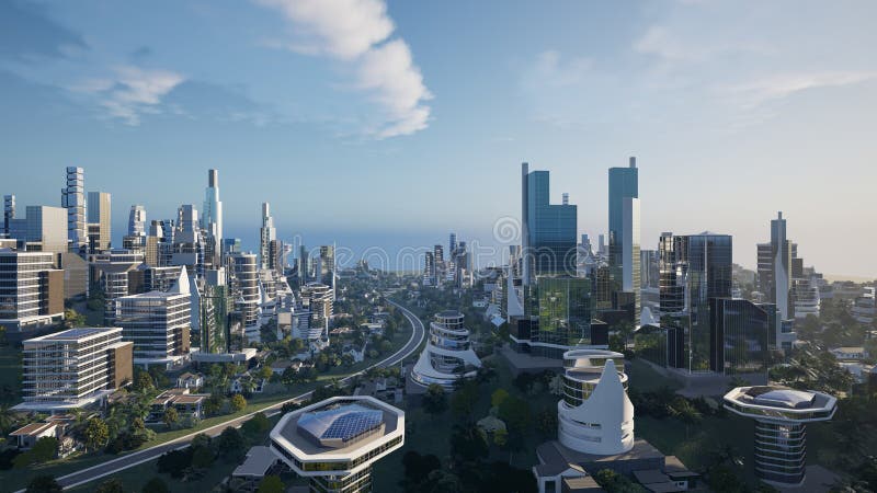 Futuristic Green City Concept, 3d Render Stock Illustration ...