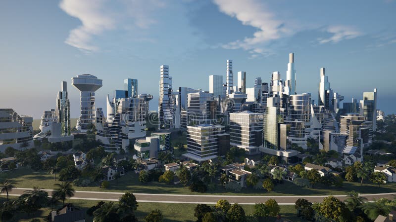 Futuristic Green City Concept, 3d Render Stock Illustration ...