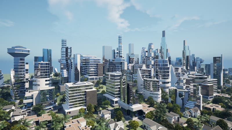Futuristic Green City Concept, 3d Render Stock Illustration ...