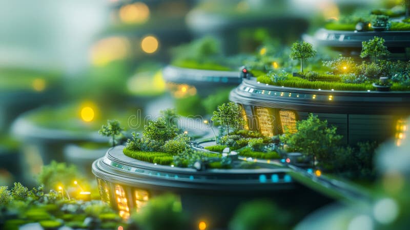 Futuristic Green Cityscape: Layered Circular Architecture with Glowing ...