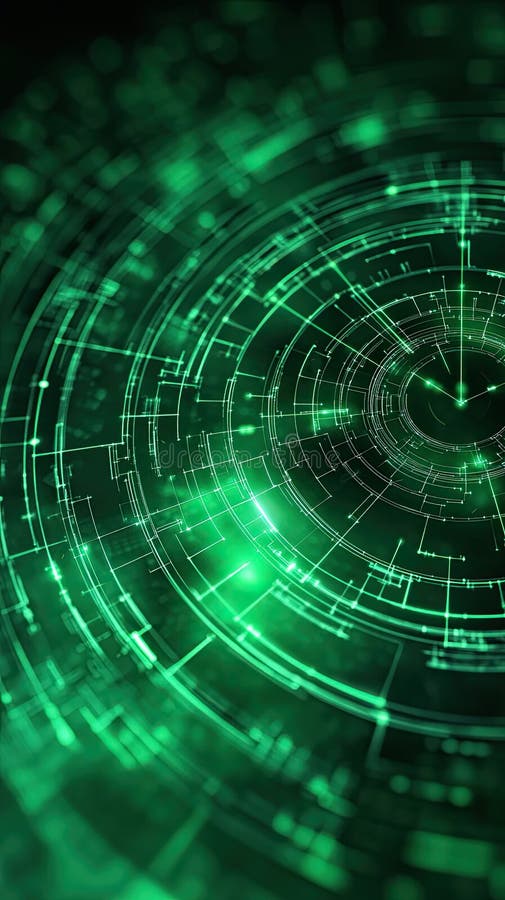 Futuristic Green Digital Interface with Circular Patterns Stock ...
