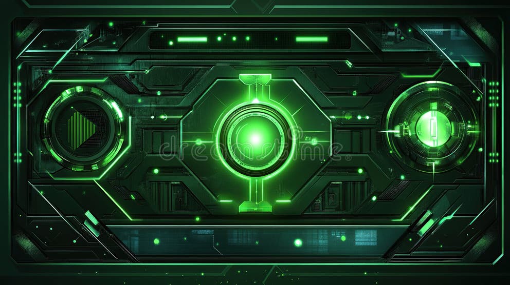 Futuristic Green Digital Interface Panel with Glowing Central Element ...