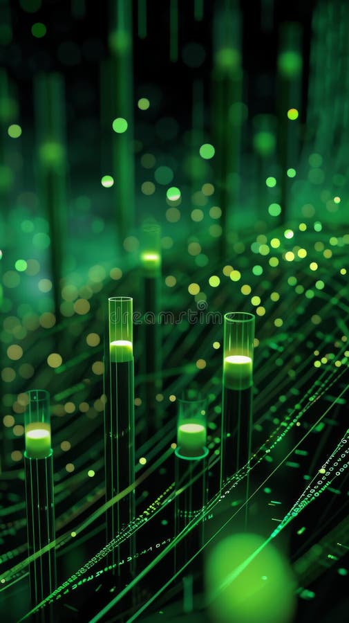 Futuristic Green Digital Landscape with Data Processing Elements Stock Photo - Image of ...
