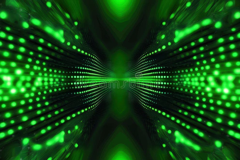 Futuristic Green Digital Matrix Tunnel with Glowing Dots and Light ...