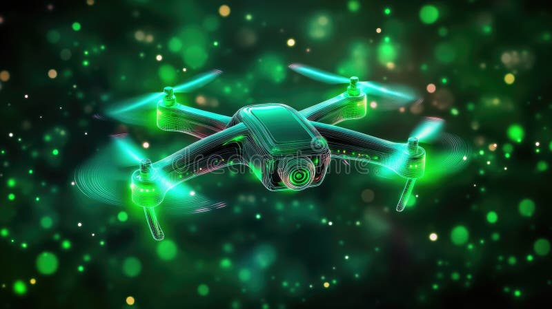 Futuristic Green Drone with Blurred Lights and Technology Stock Image ...