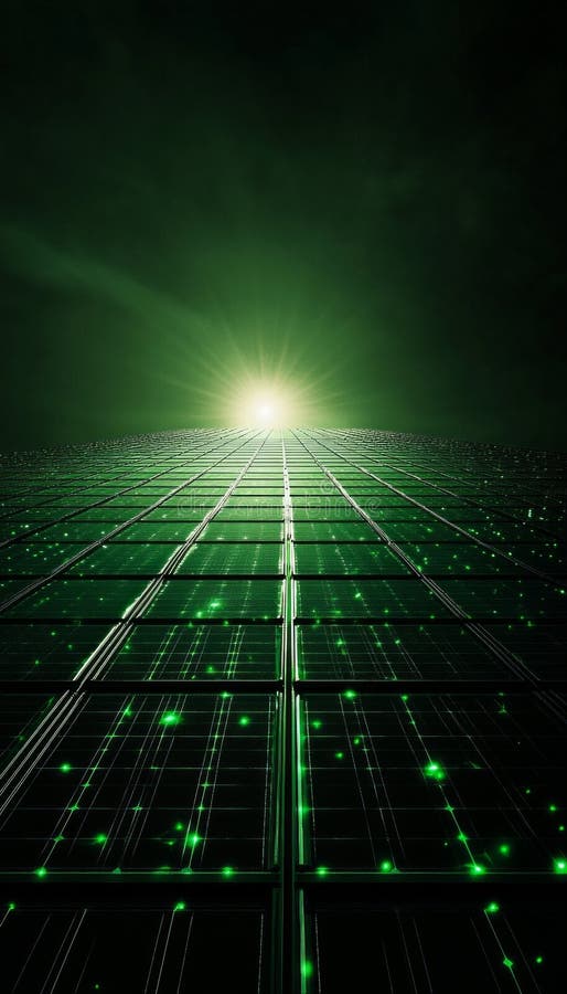 Futuristic Green Grid Emitting Light with Glowing Network Connections ...