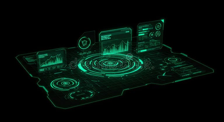 Futuristic Green Holographic User Interface with Data Displays Stock ...