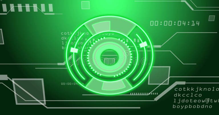 Futuristic Green HUD Interface Image with Rotating Elements and Digital ...