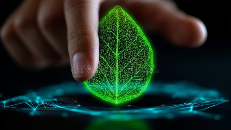 Futuristic Green Leaf with Digital Network Stock Illustration ...